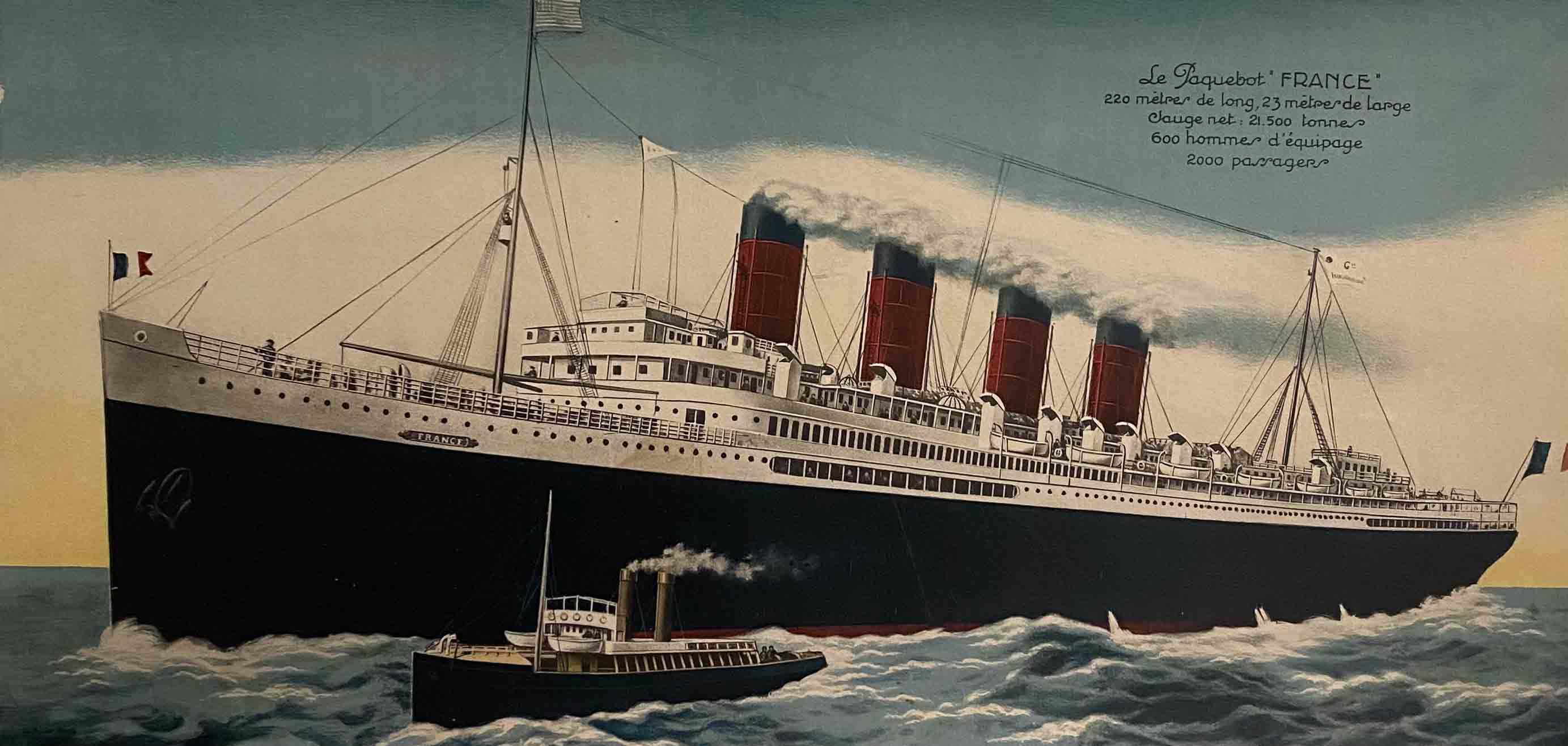 Affiche Ancienne Originale Le Paquebot "FRANCE" 1915