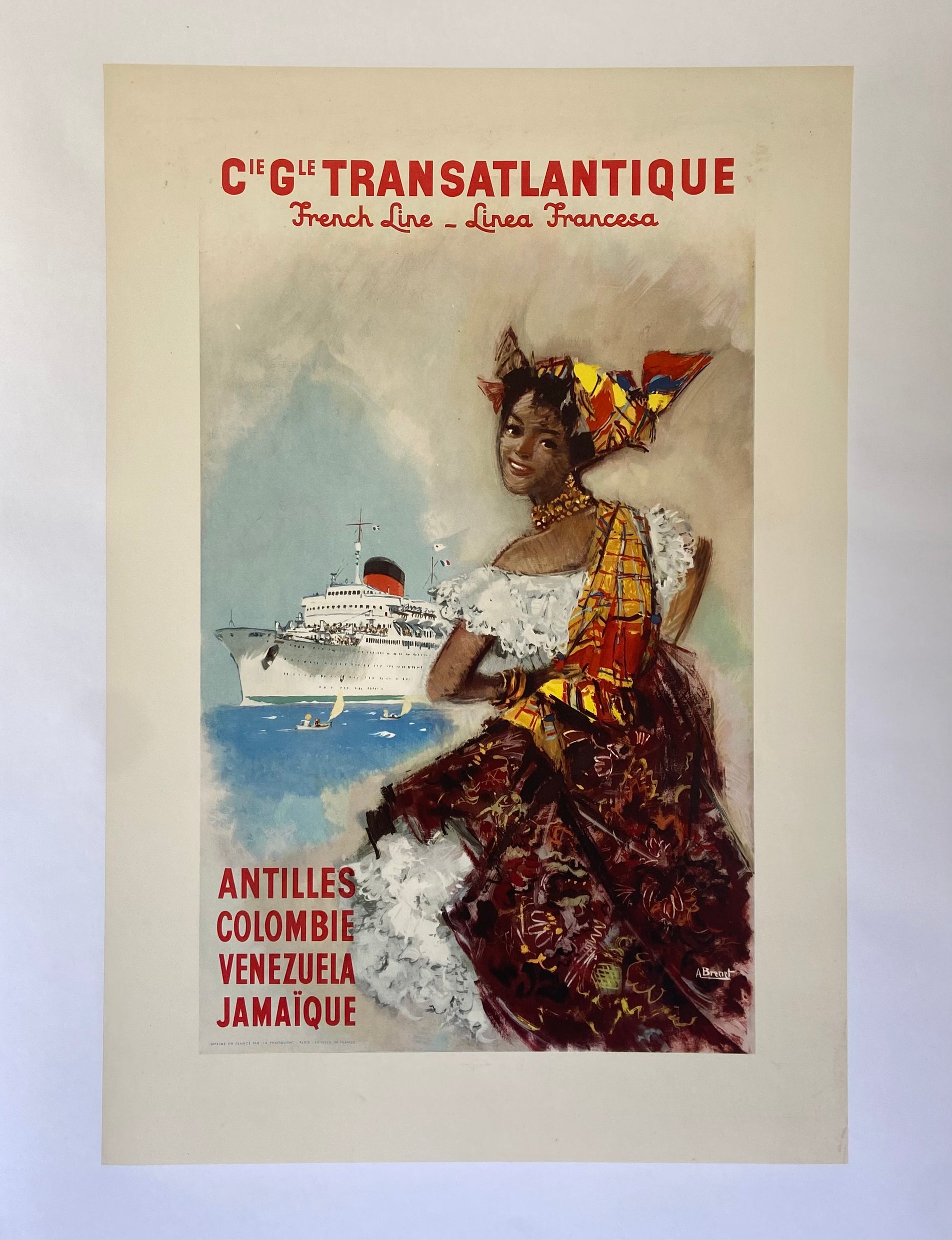 Affiche Originale Compagnie Générale Transatlantique Antilles Colombie