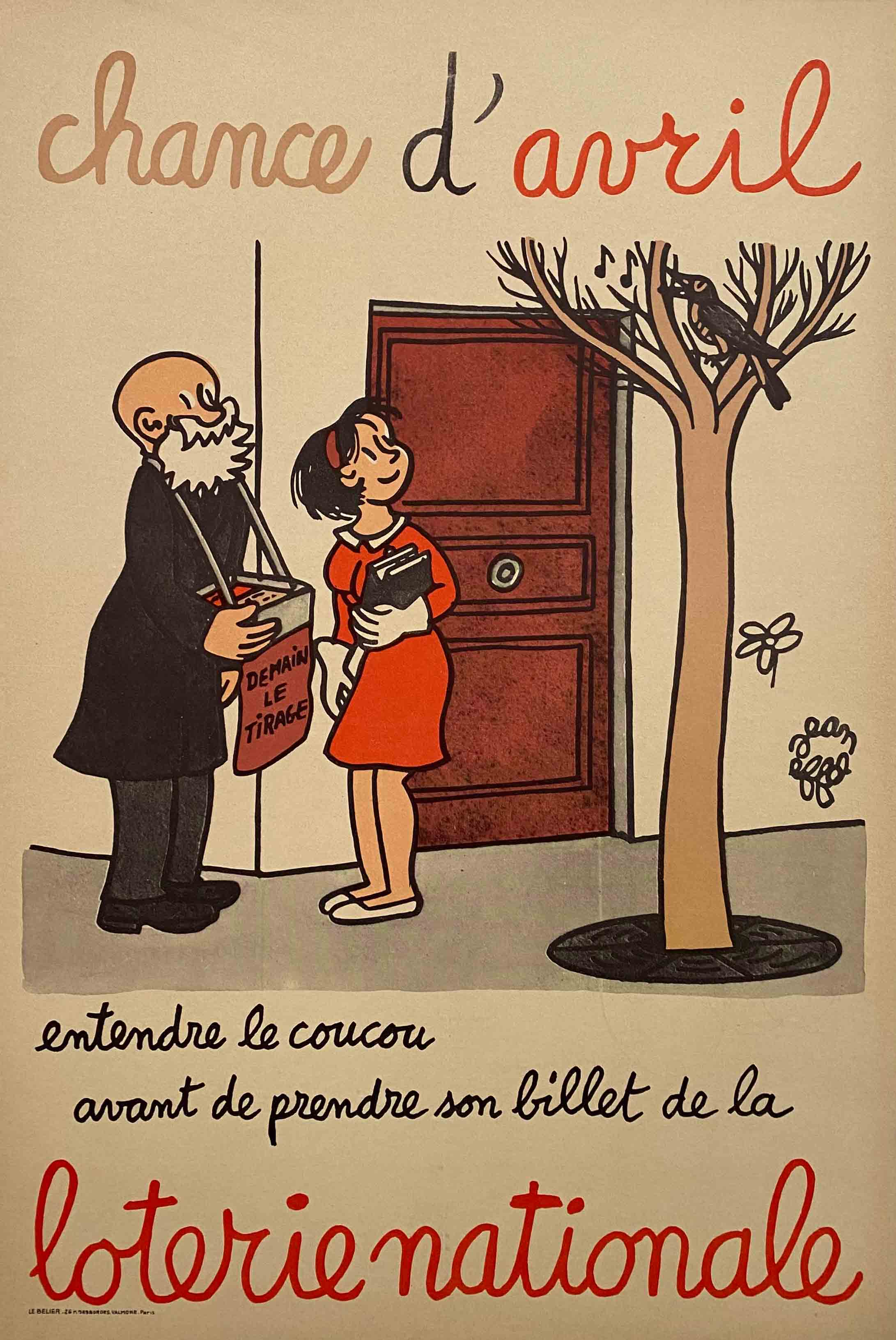 Affiche Originale Loterie Nationale - Chance d'Avril - Jean Effel 1965