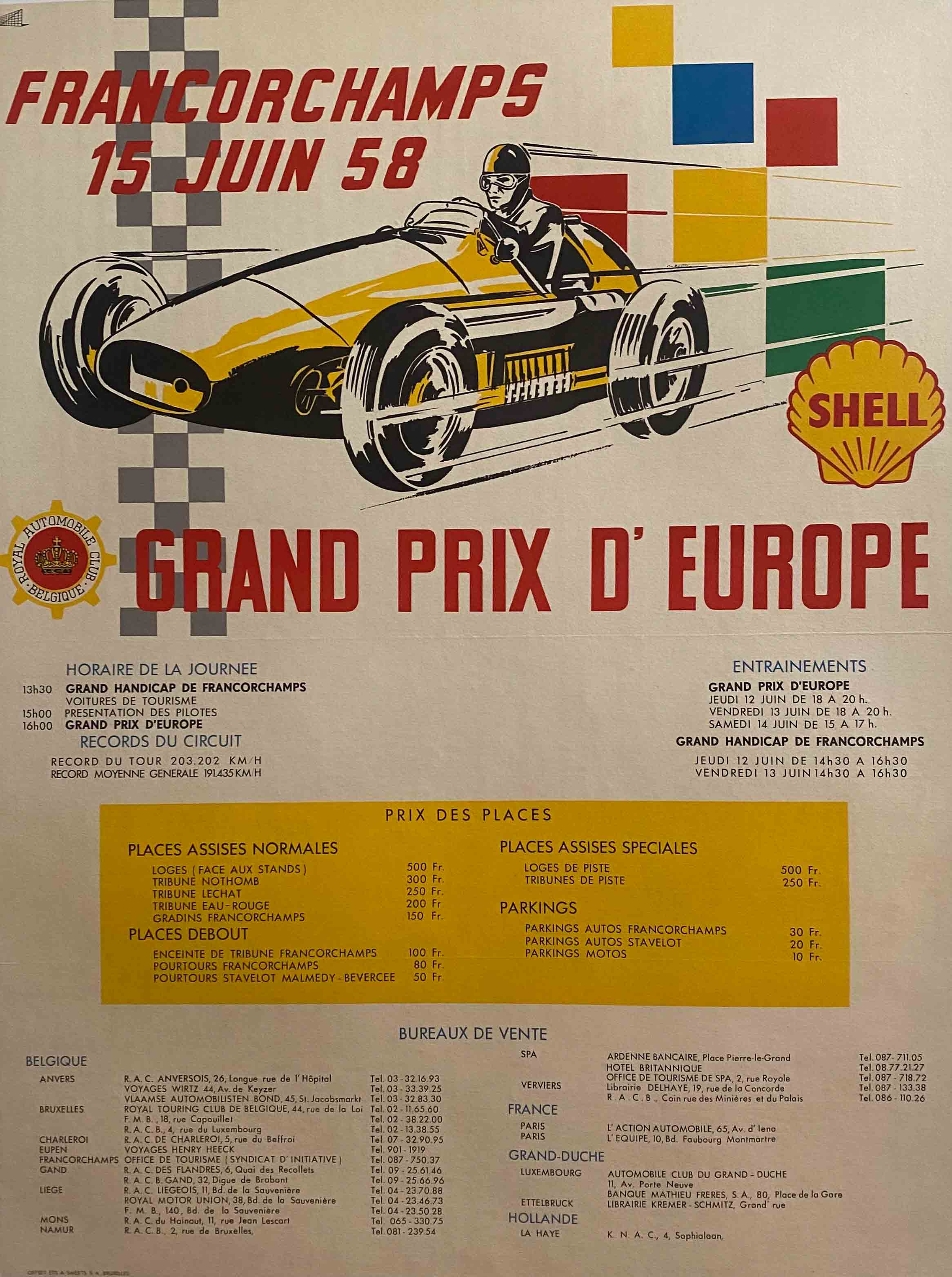 Affiche Originale Grand Prix d'Europe Francochamps - 1958