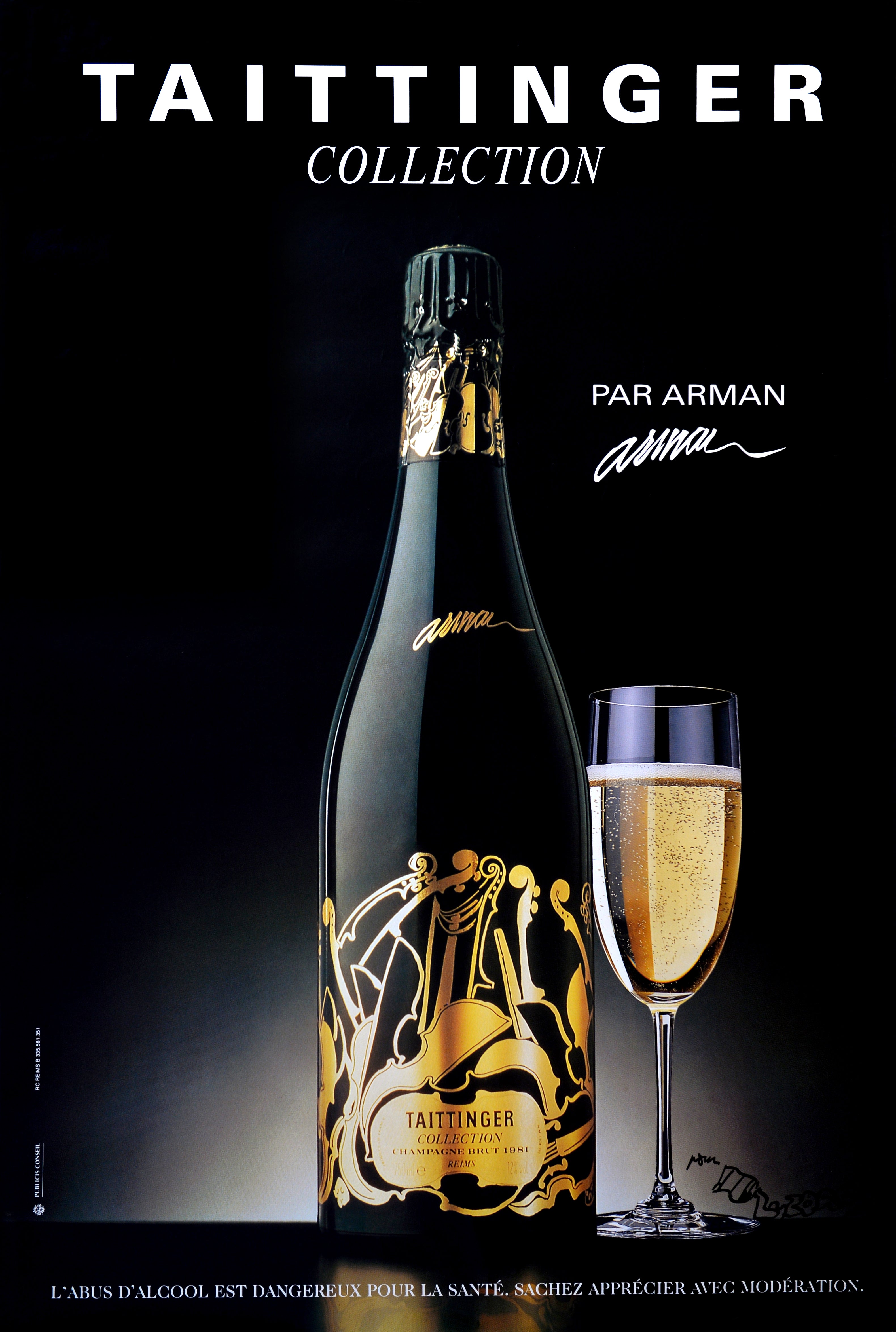 Affiche Publicitaire Champagne Taittinger Collection par Arman 1985