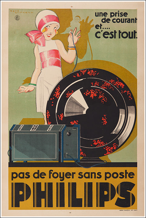 Affiche Publicitaire Philips - Pas de foyer sans poste Philips 1928